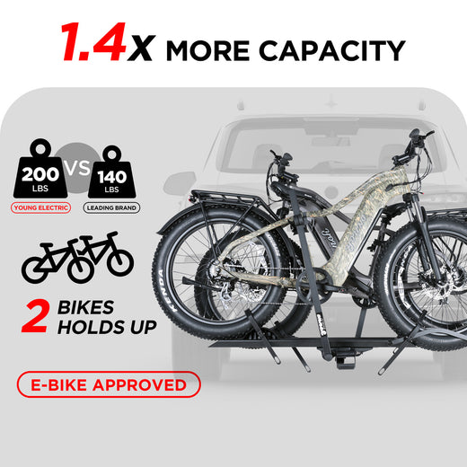 2-Bike Hitch Electric Bike Rack with Ramp, Folding Fat Tire E-Bike Car ...