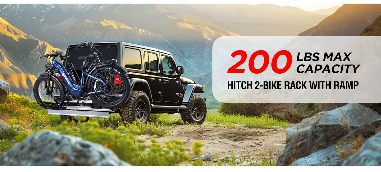 2-Bike Hitch E-bike Rack with Ramp, Fat Tire Electric Bike Carrier, 200 ...