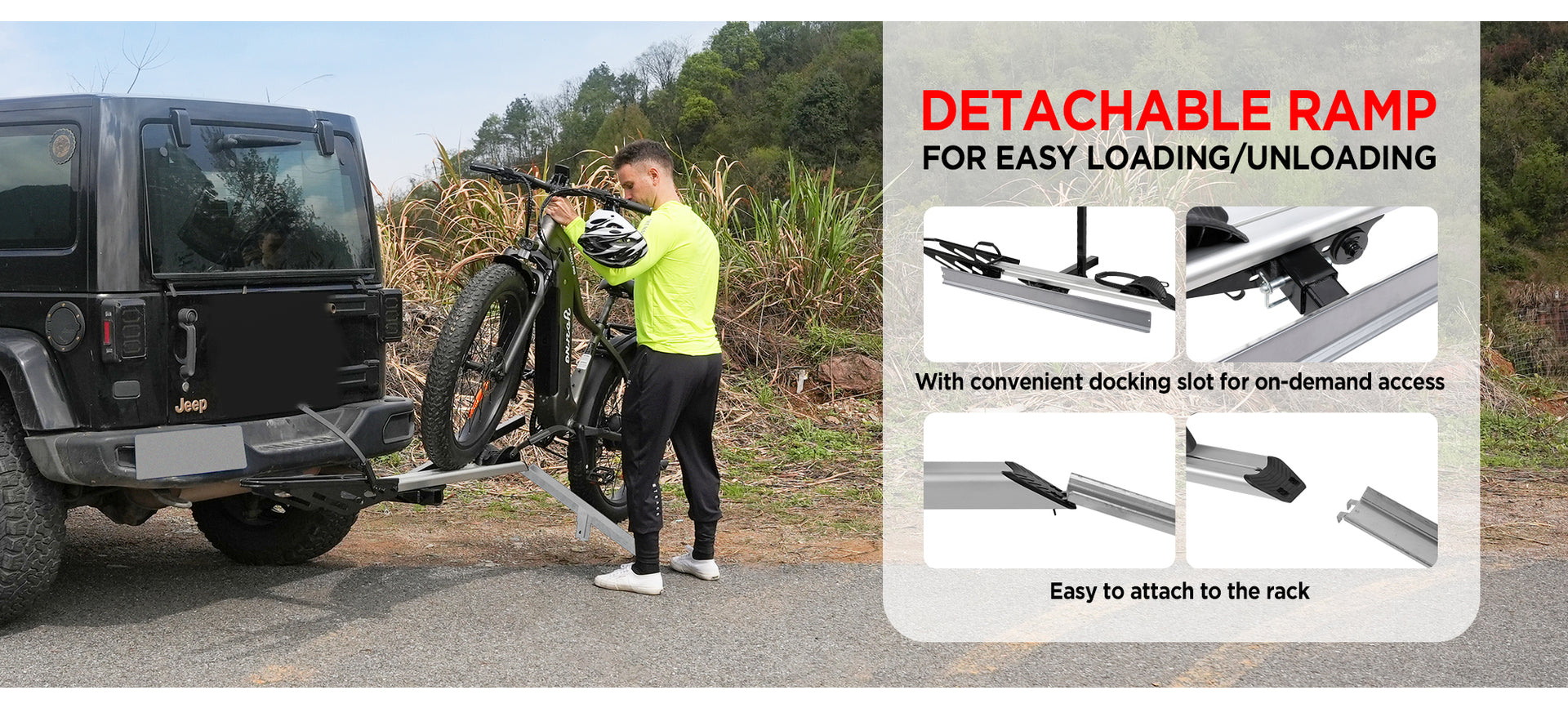 1-Bike Hitch E-bike Rack with Ramp, Lightweight Single Electric Bike ...