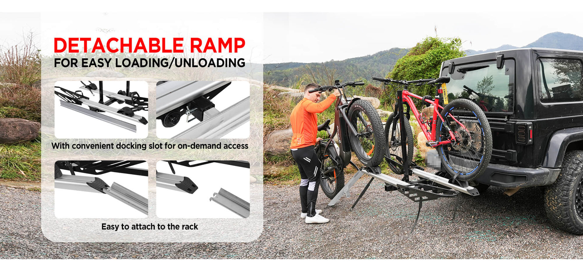 2-Bike Hitch E-bike Rack with Ramp, Fat Tire Electric Bike Carrier, 200 ...