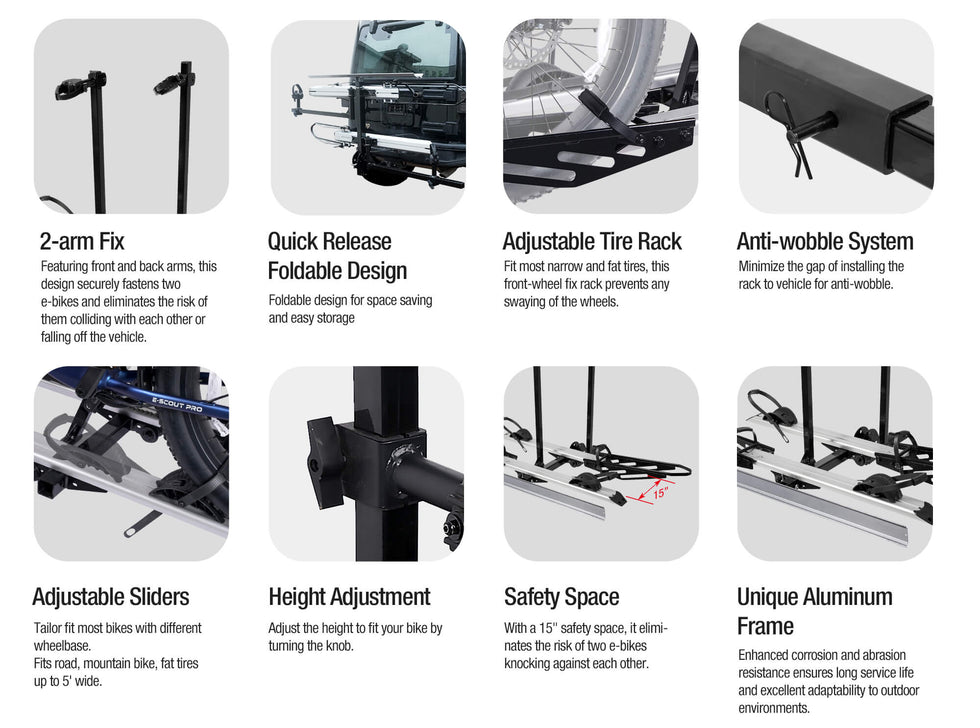 2-Bike Hitch E-bike Rack with Ramp, Fat Tire Electric Bike Carrier, 200 ...